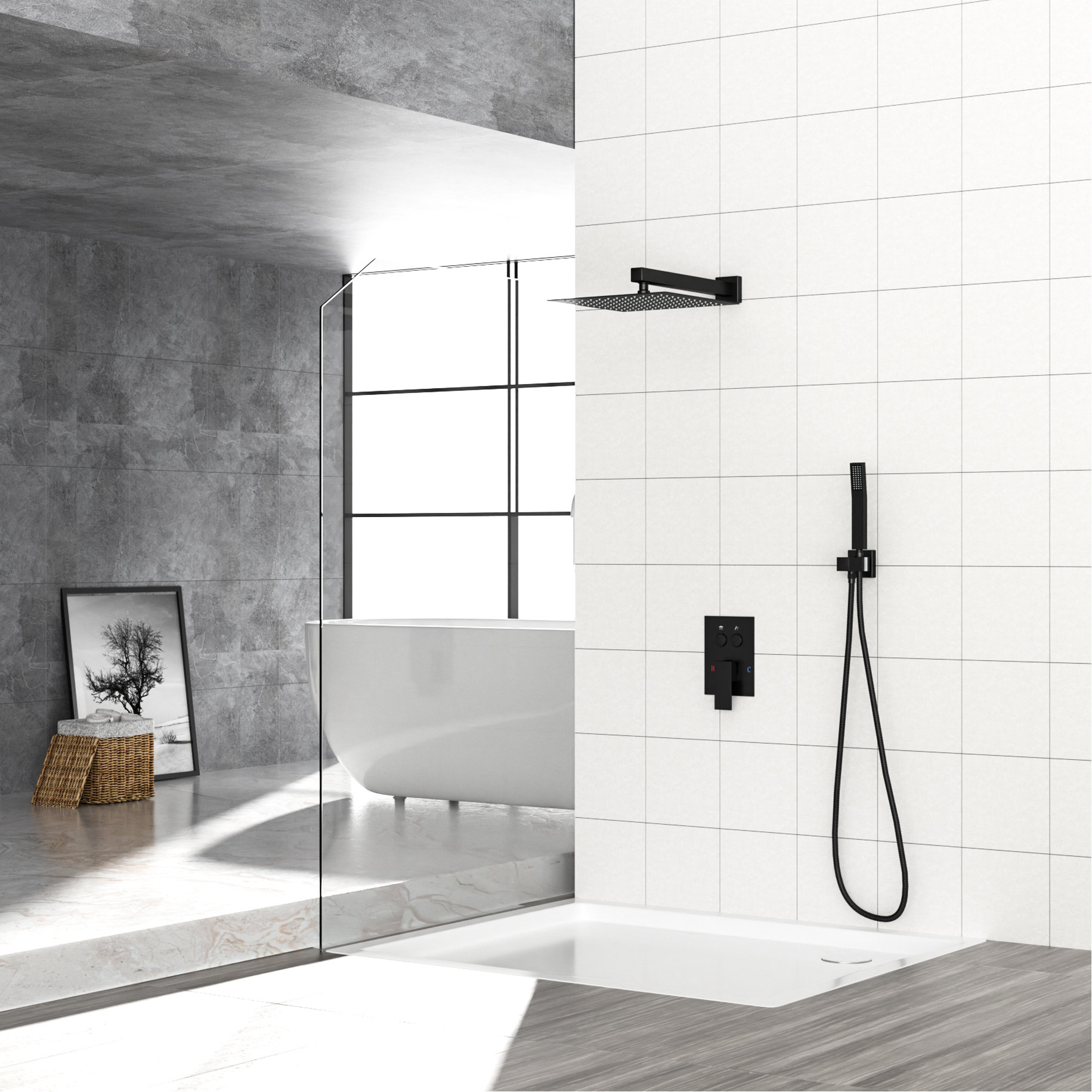Banior Wall Mounted Dual Shower Head With 304 Stainless Steel Hose And Handheld Spray Function ...
